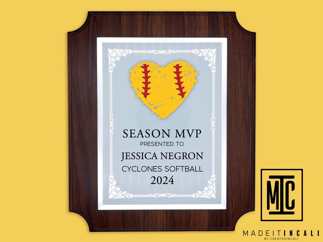 Custom Award, MVP Plaque, Softball Award, Gift for Softball Player ...