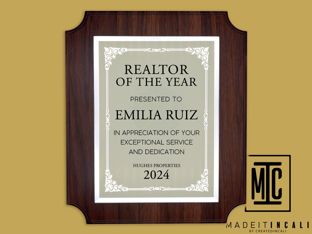 Custom Plaque for Realtor - Real Estate Agent Award - Realtor of the ...