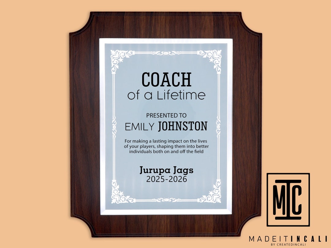 Glass Coach Plaque, Gift for Coach, Appreciation Award, Coach Plaque ...