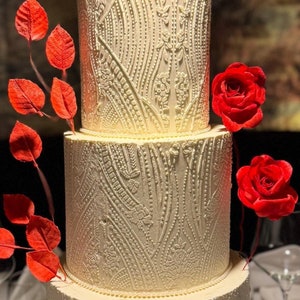 Wafer Paper Red Roses Wedding Cake Flowers Elegant Modern Red Theme ...