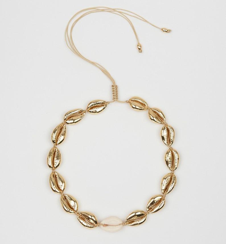 18k Gold Plated Natural Shell Necklace with Cord Closure | Etsy