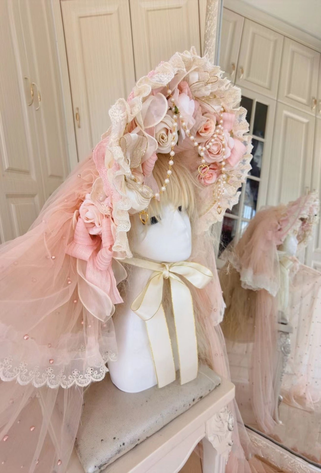 Girls' Mood Pink Princess Floral Bonnet Hat Cosplay Costume ...