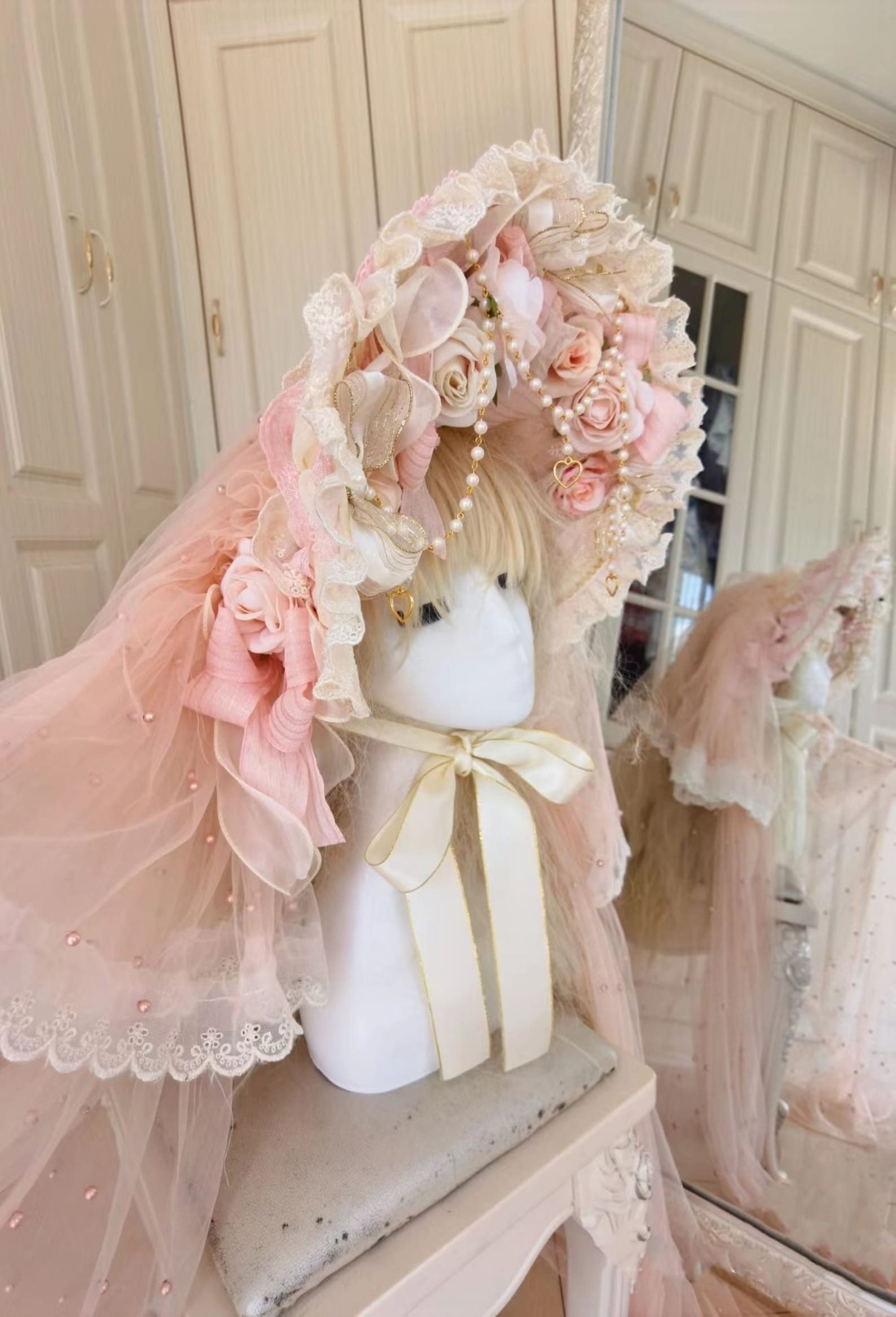 Girls' Mood Pink Princess Floral Bonnet Hat Cosplay Costume ...