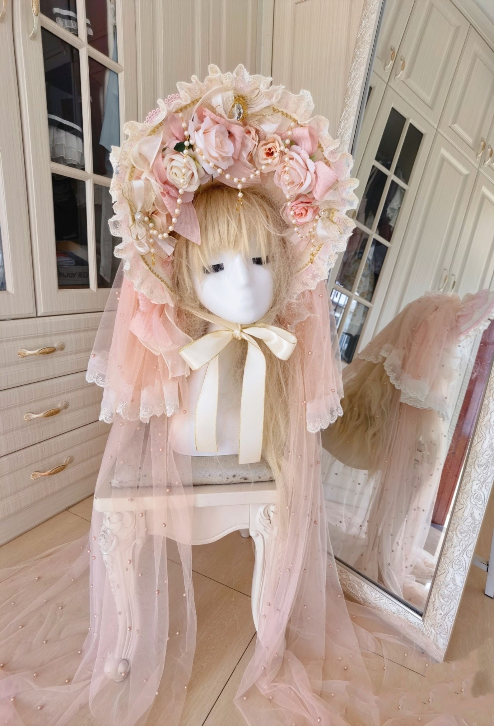Girls' Mood Pink Princess Floral Bonnet Hat Cosplay Costume ...