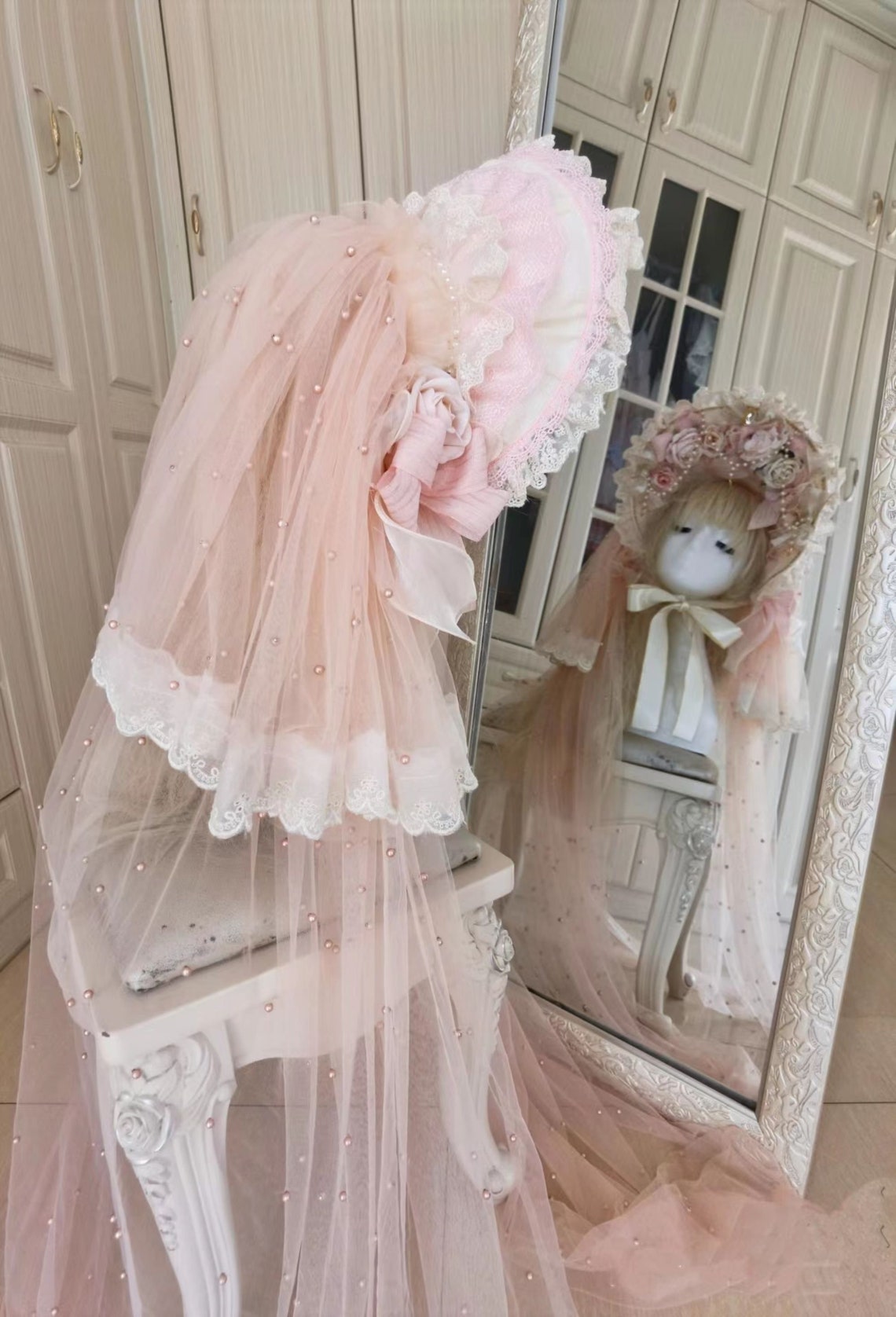 Girls' Mood Pink Princess Floral Bonnet Hat Cosplay Costume ...