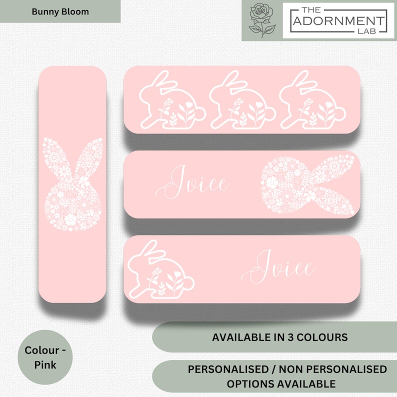 Bunny Bloom Flat Printed Bookmark - Pink - Personalised Options ...