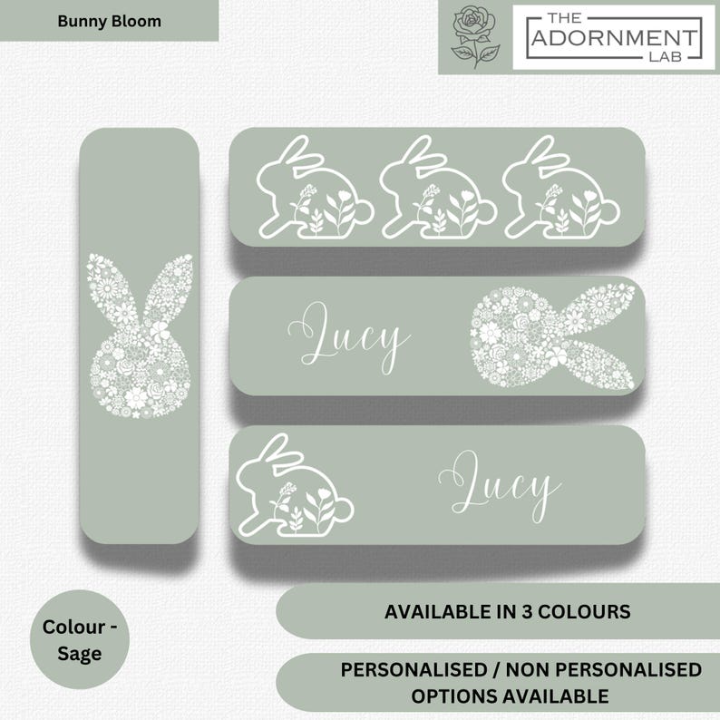 Bunny Bloom Flat Printed Bookmark - Pink - Personalised Options ...