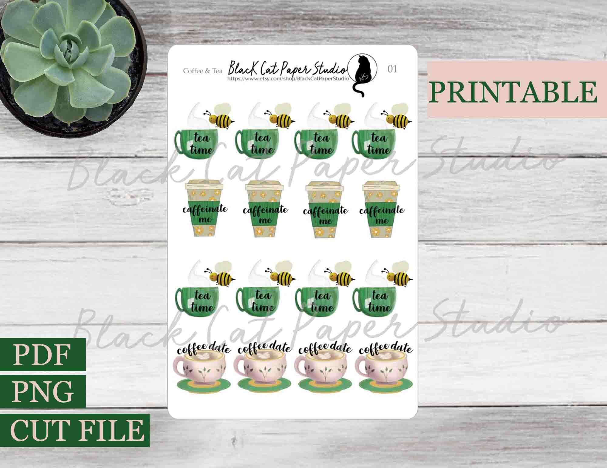 Printable Coffee and Tea Sticker Icons - Bee, Tea and Coffee Clip Art ...