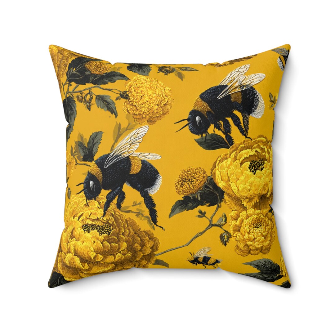 Busy Bees Pillow, Yellow Floral Design, Spring Home Decor - Etsy