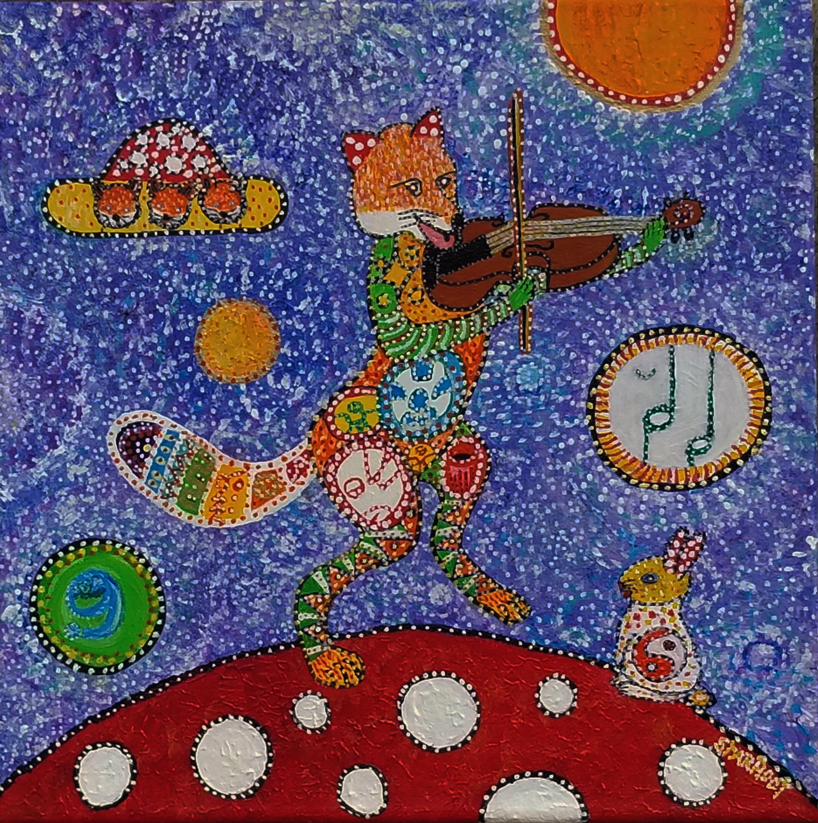 Fox Playing Fiddle, Violin, Folk Art, Starroot, Music, Bluegrass, Folk ...