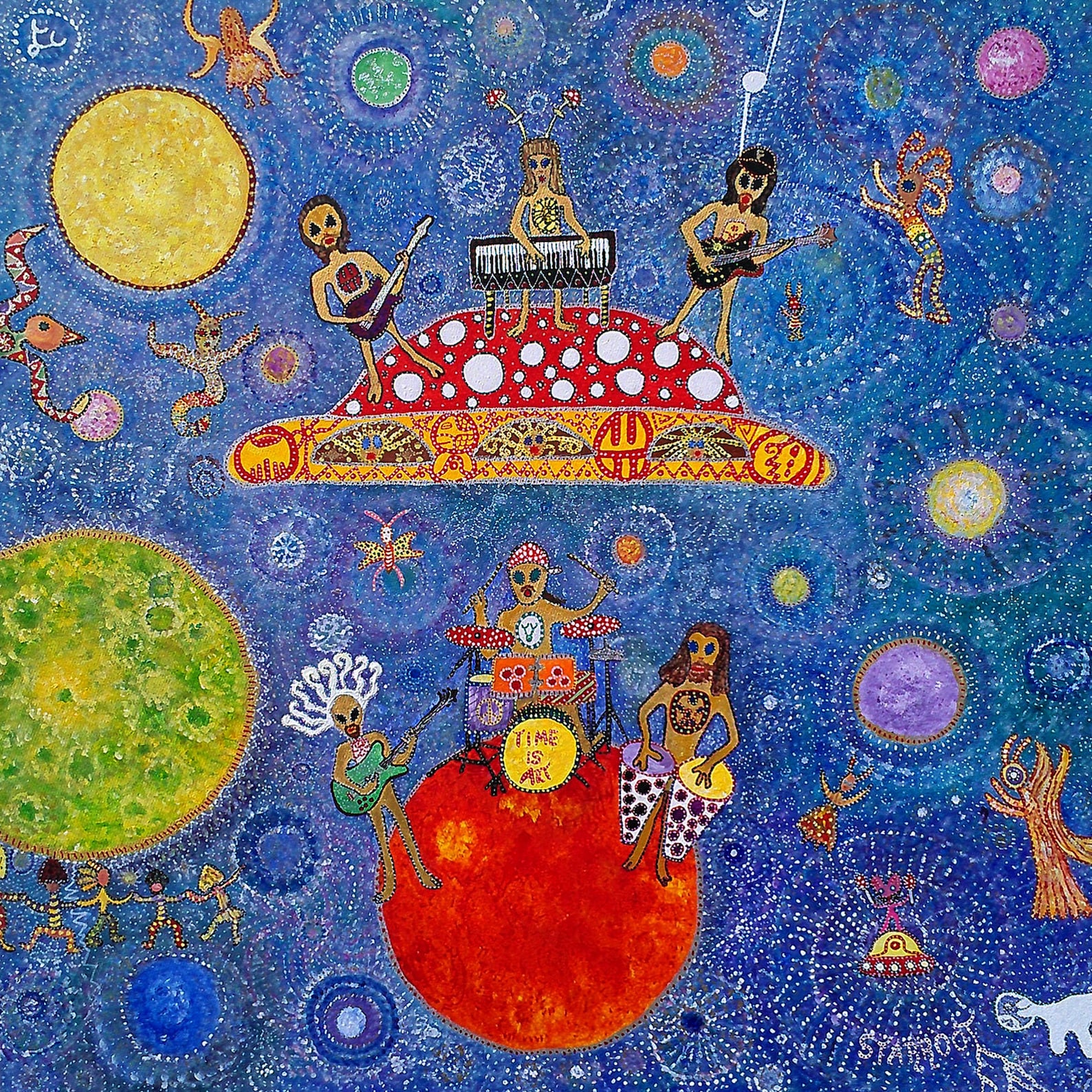 Cosmic Band Art Print Signed on Canvas Giclee by Starroot 8x8" Folk Art ...