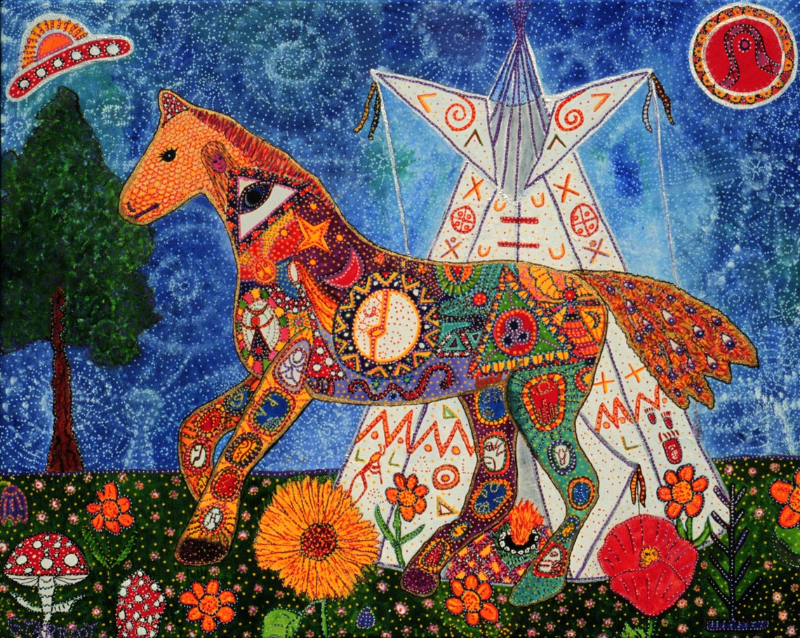 Spirit Horse, by Starroot, Teepee, Visionary Folk Art, Signed Giclee ...