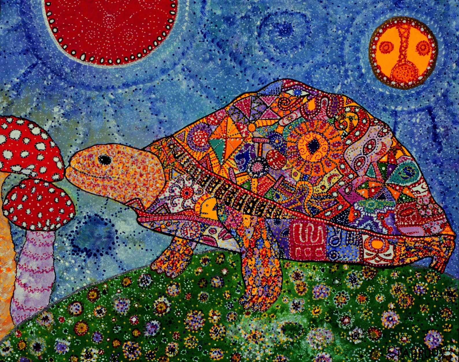 Turtle Mushroom Wall Art Print Signed on Canvas Giclee by Starroot 8x12 ...