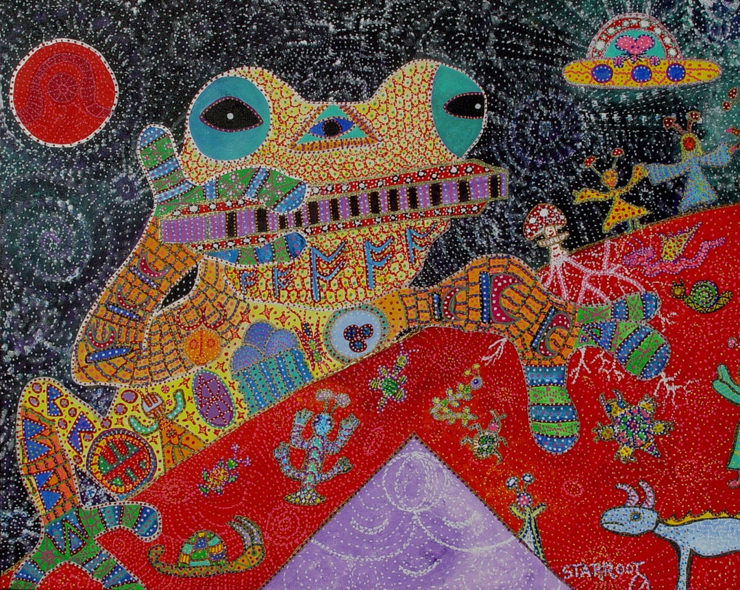 Harmonica Playing Frog, by Starroot,16x20" Signed Giclee Print on ...