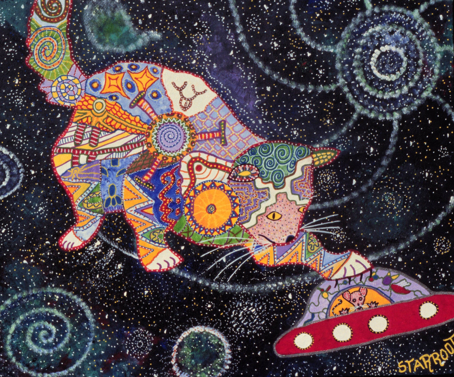 Ufo, Cat, Folk Art, 8x12" Visionary Art, Holiday Gift, Giclee, Wall Art ...
