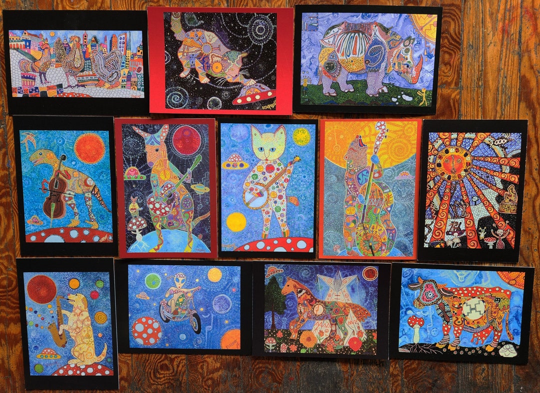12 Mixed or Selected Starroot Postcards 6x4.5" Horse, Dog, Cat, Banjo ...