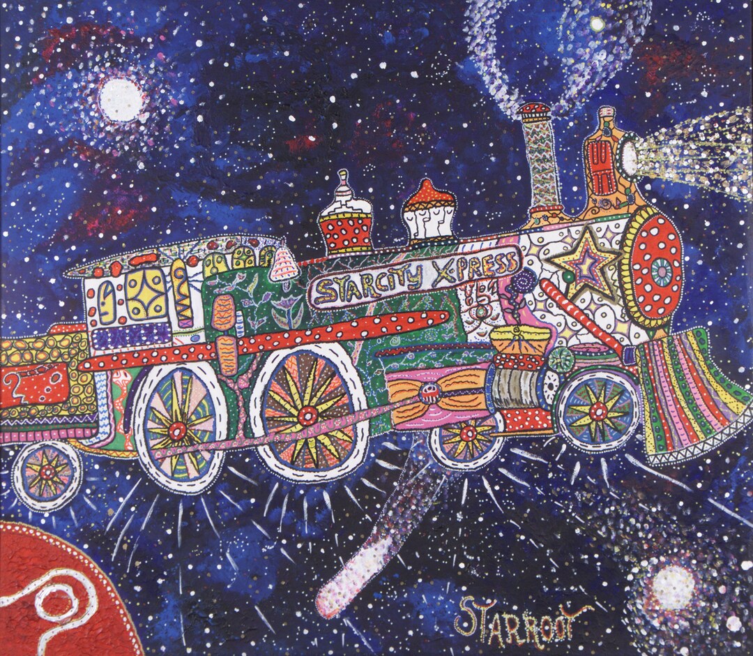 Starcity Xpress, Train, Train Art, Wall Art, 16x20, Folk Art, Self ...