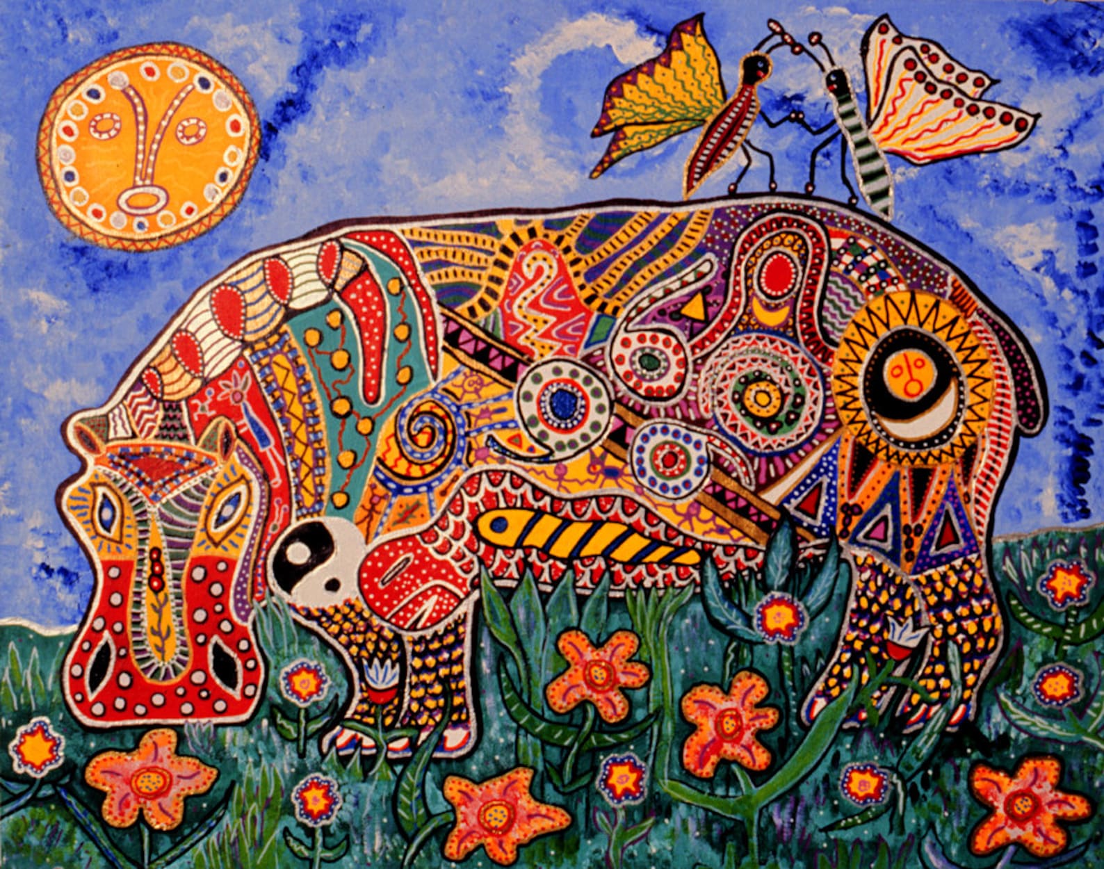 Happy Hippo Folk Art Wall Art, All Ages Signed Giclee, Visionary Art ...