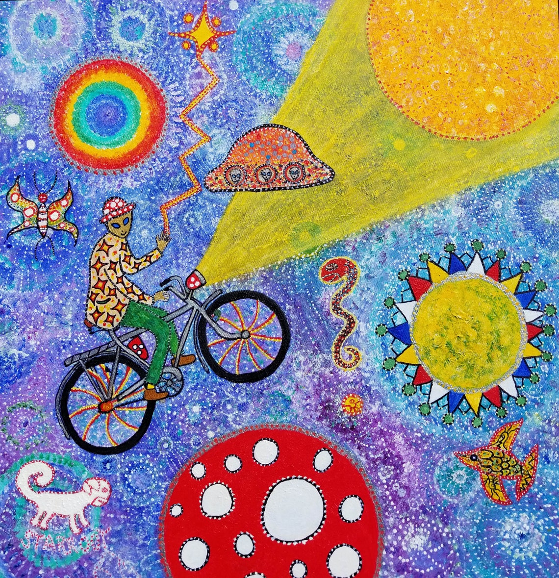 Cosmic Bike Ride Original Starroot Painting Acrylic on Canvas Bicycle ...