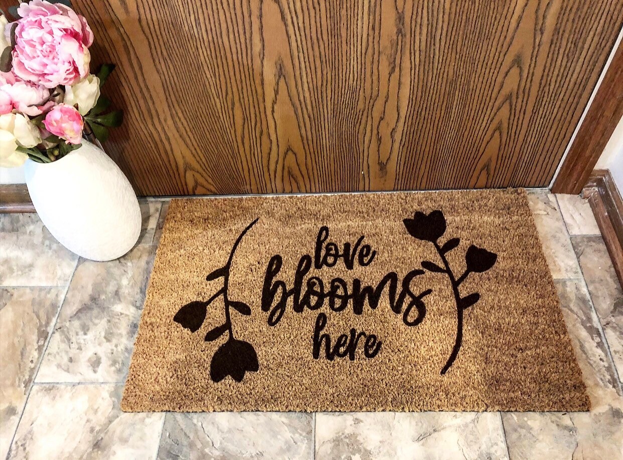 Floral Doormat Love Blooms Here Welcome Mat Wedding Gift | Etsy