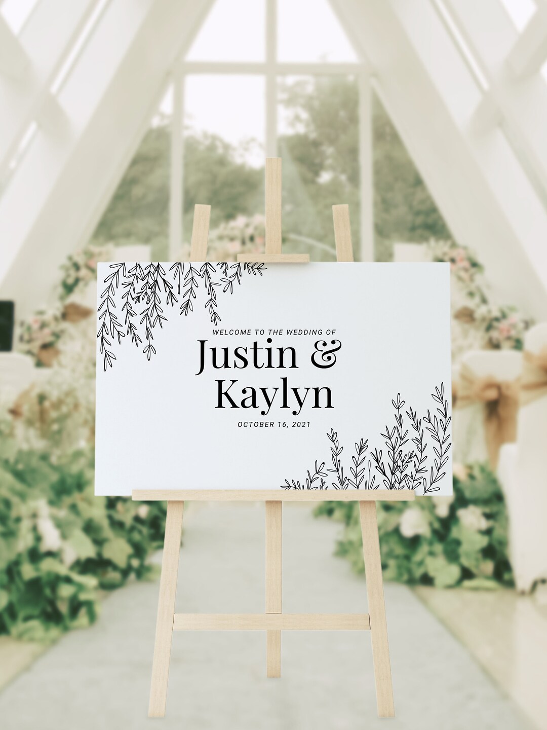 Editable Welcome to Our Wedding Sign Canva Template - Minimalist Vines ...