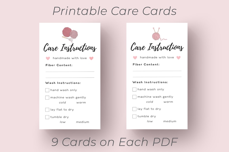 Printable Knitting & Crochet Care Instruction Cards (digital Download ...