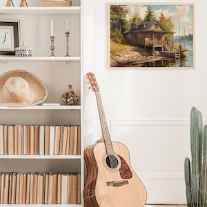 Cabin Series #2 - Printable Vintage Waterfront Cabin Print - Lakeside ...