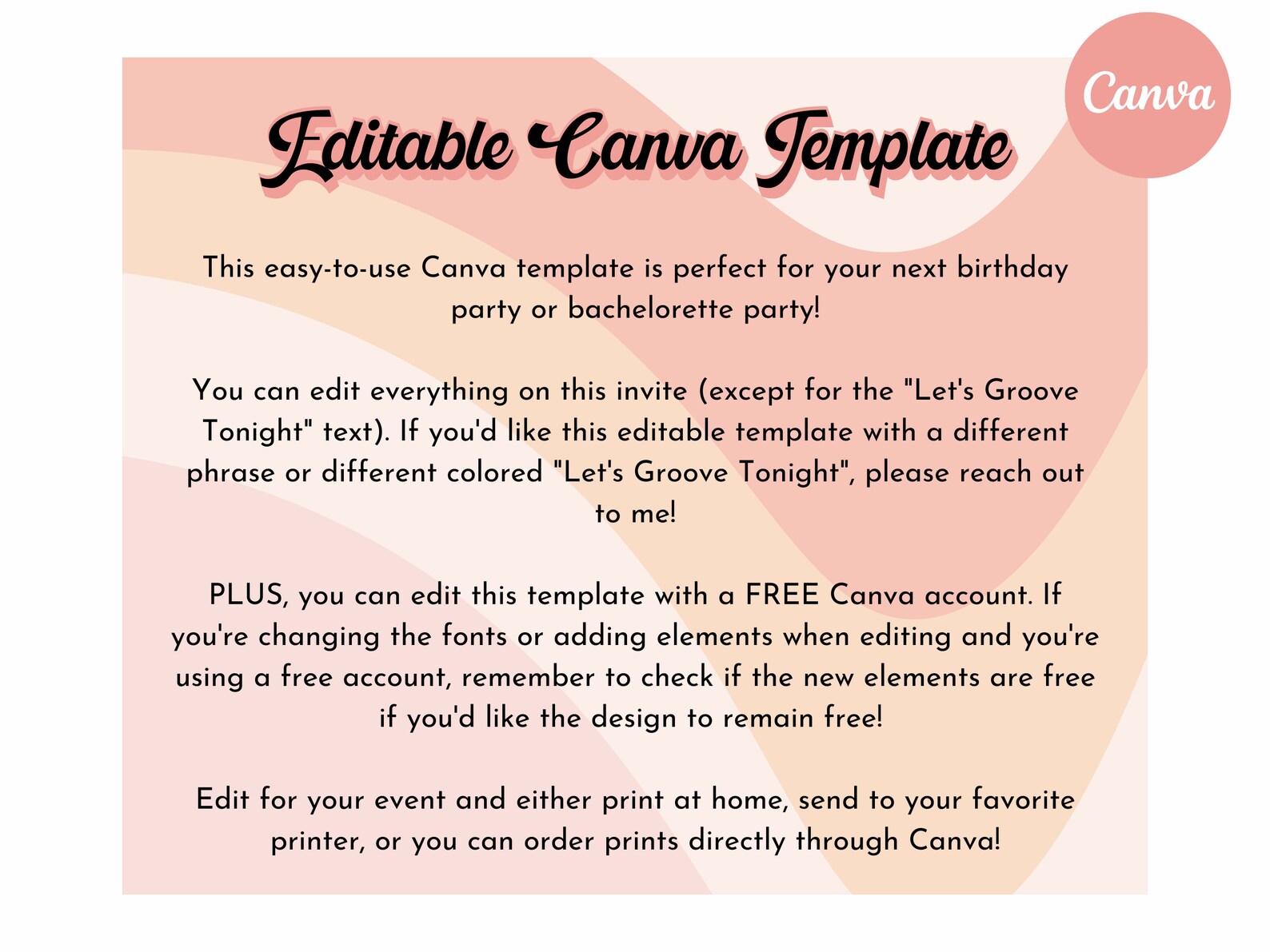 Retro Disco Party Invite Editable Canva Template Editable - Etsy