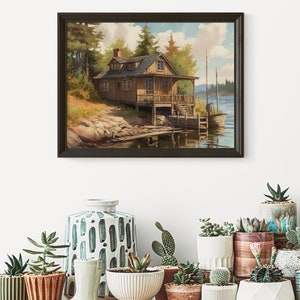 Cabin Series #2 - Printable Vintage Waterfront Cabin Print - Lakeside ...