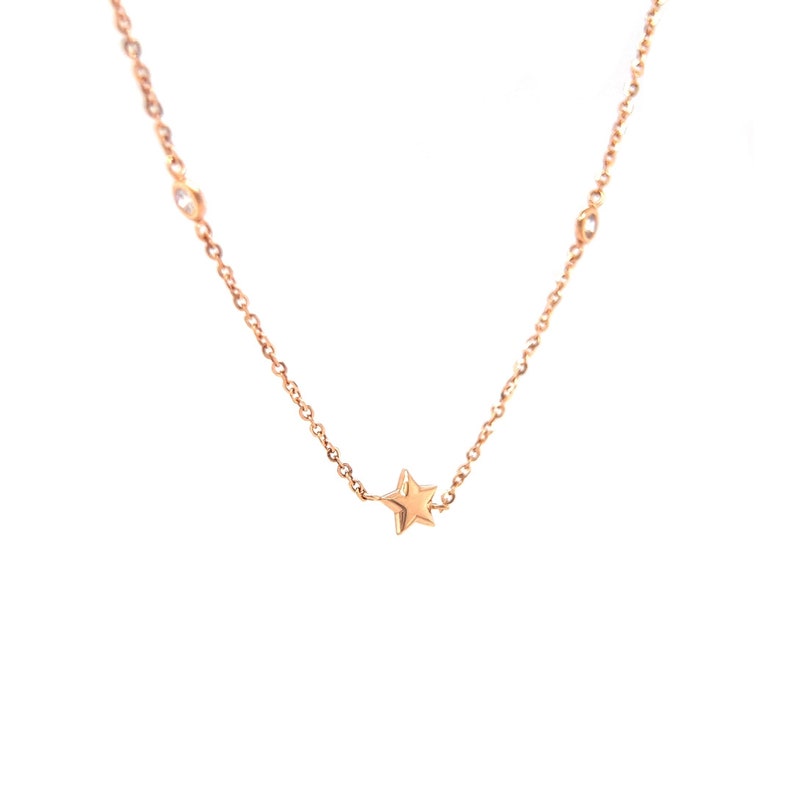 Star Chain Necklace 14K Rose Gold Necklace Studded - Etsy