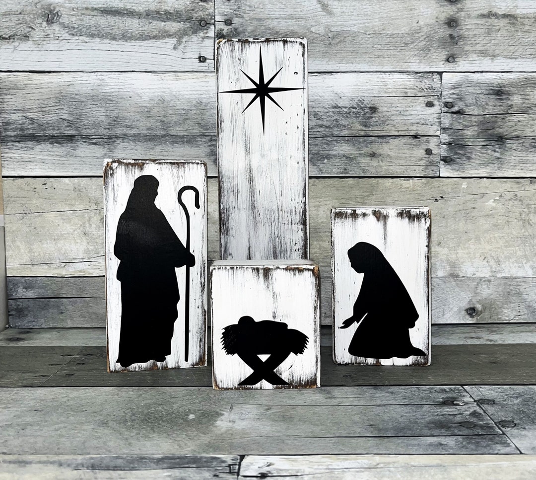 Block Nativity Set, Christmas Decor, Mantle Decor, Farmhouse Decor ...