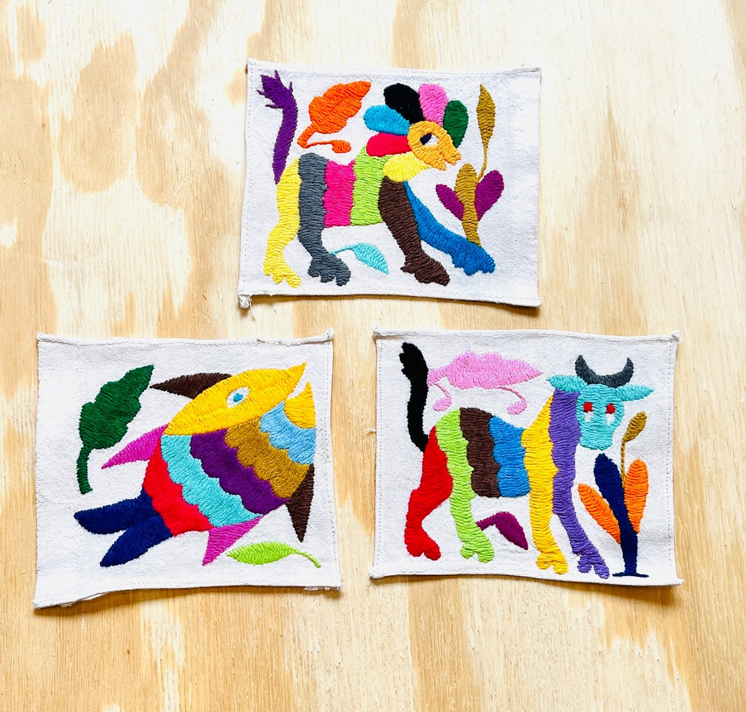 Set of 3 Tenangos 5"x4", Otomi Embroidery, Tenango De Doria Embroidery ...