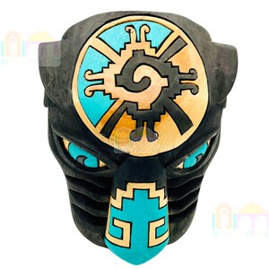 Maya Jaguar With Deity Symbol, Hanab Ku, Carved Wood Jaguar Head, Mayan ...