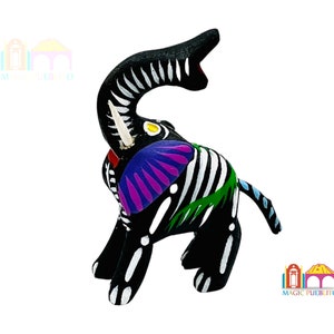 Mini Black Skeleton Elephant Alebrije, Wood Carved Alebrije, Hand ...