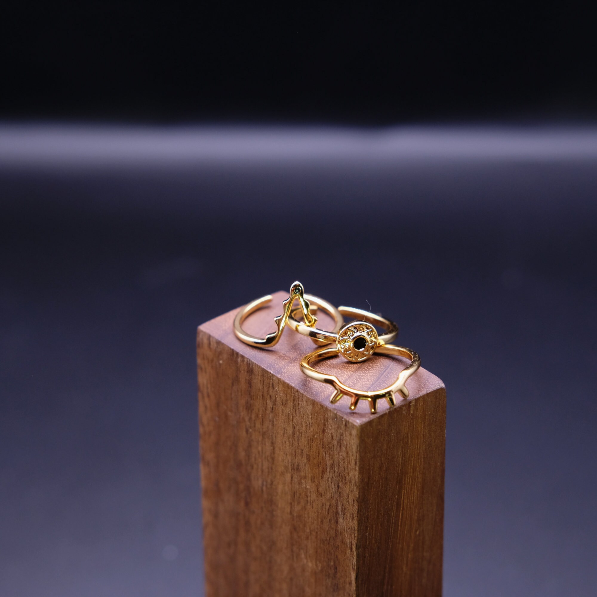 18K Gold Evil Eye Statement Ring 3 Pcs Stackable Ring Adjustable Minimalism Ring Fine Jewelry ...