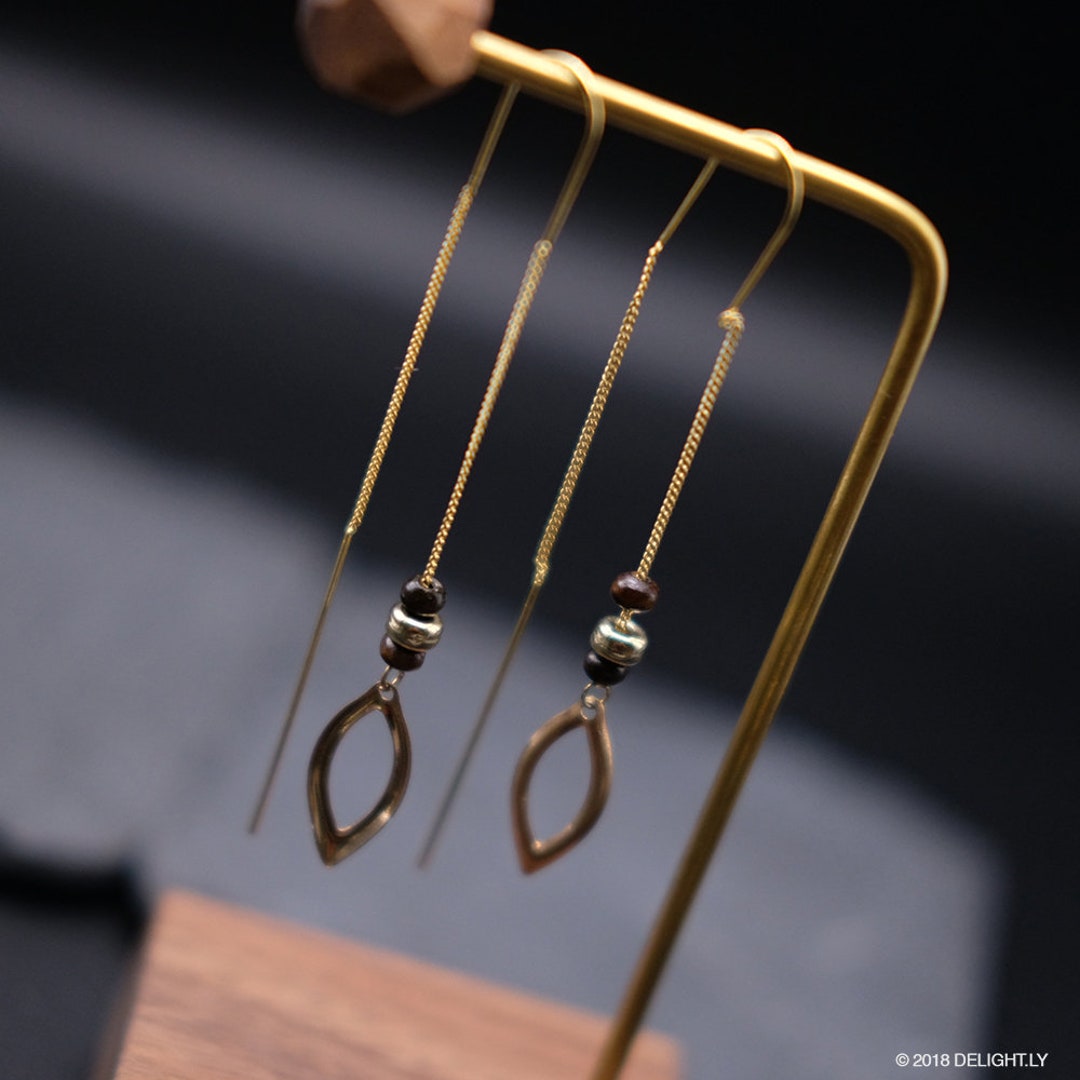 Golden Long Drop Dangling Pull-through Earring Dainty - Etsy