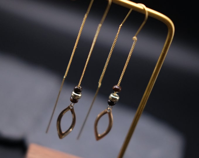 Golden Long Drop Dangling Pull-through Earring Dainty Earring With ...