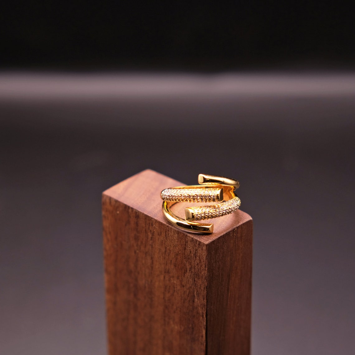 Holiday Gift 18K Gold Adjustable Statement Rings With Zircon Gold Wedding Ring Fine Jewelry Ring ...