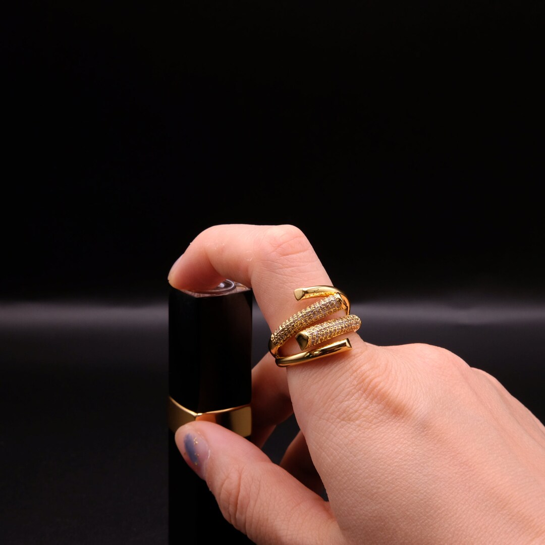 Holiday Gift 18K Gold Adjustable Statement Rings With Zircon Gold Wedding Ring Fine Jewelry Ring ...