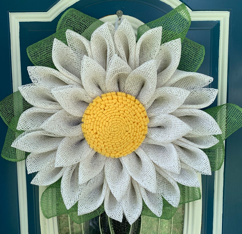 Poly Burlap Spring Summer Daisy Wreath - Etsy