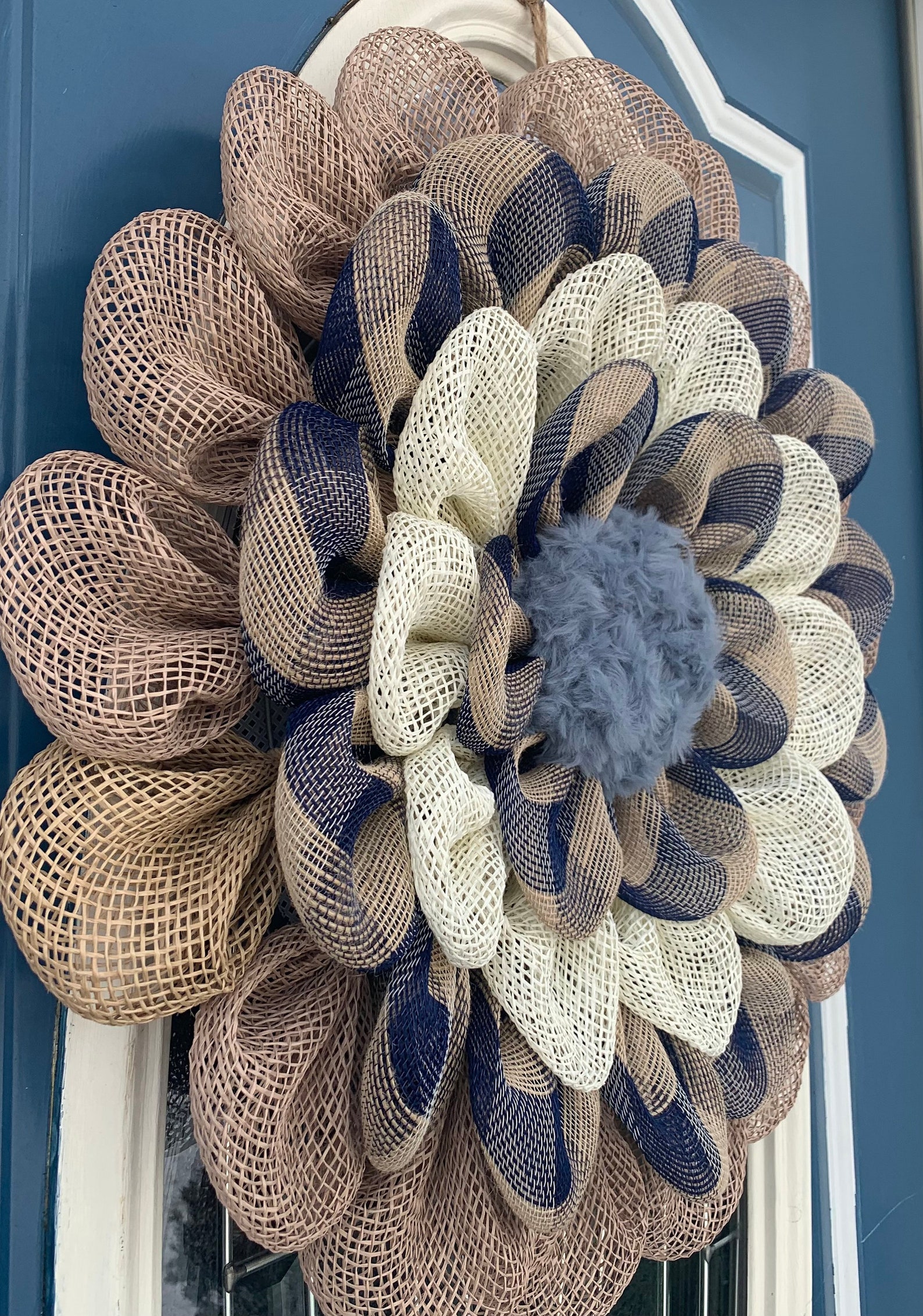 Poly Burlap Every Day Flower Wreath. 10 Navy Blue and Cream - Etsy