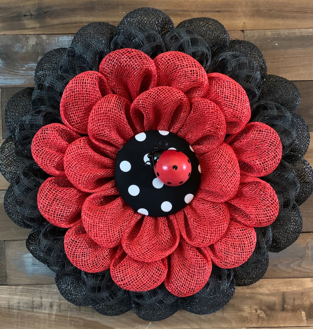 Ladybug Wreath. Poly Burlap Lady Bug Wreath, Spring Summer, Poly Burlap ...