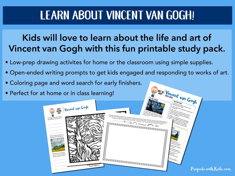 Vincent Van Gogh Famous Artist Printable Study Pack - Etsy