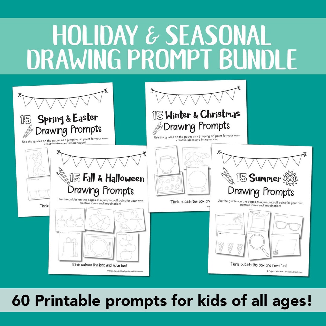 60 Printable Holiday & Seasonal Drawing Prompt Bundle - Etsy