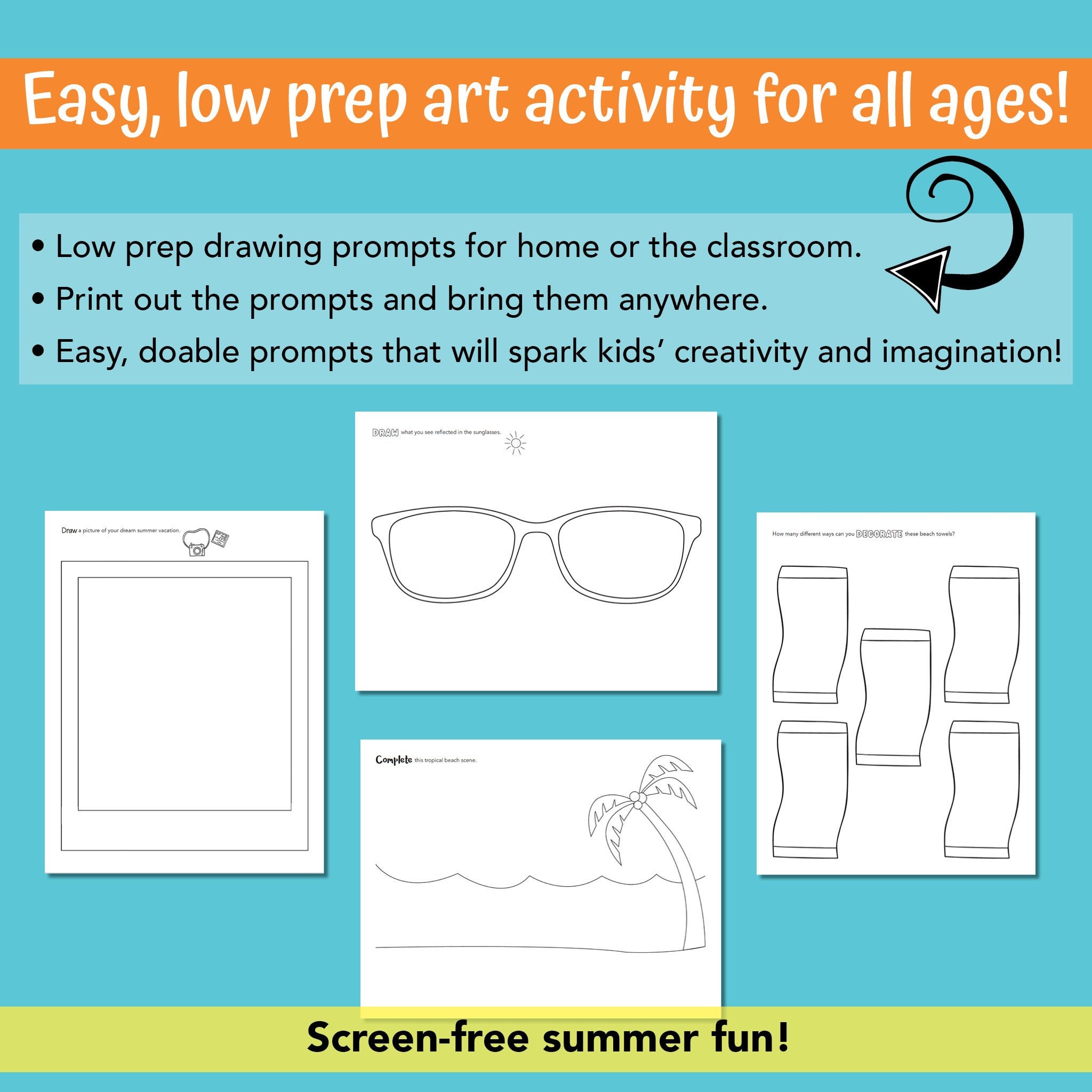 15 Printable Summer Drawing Prompts - Etsy
