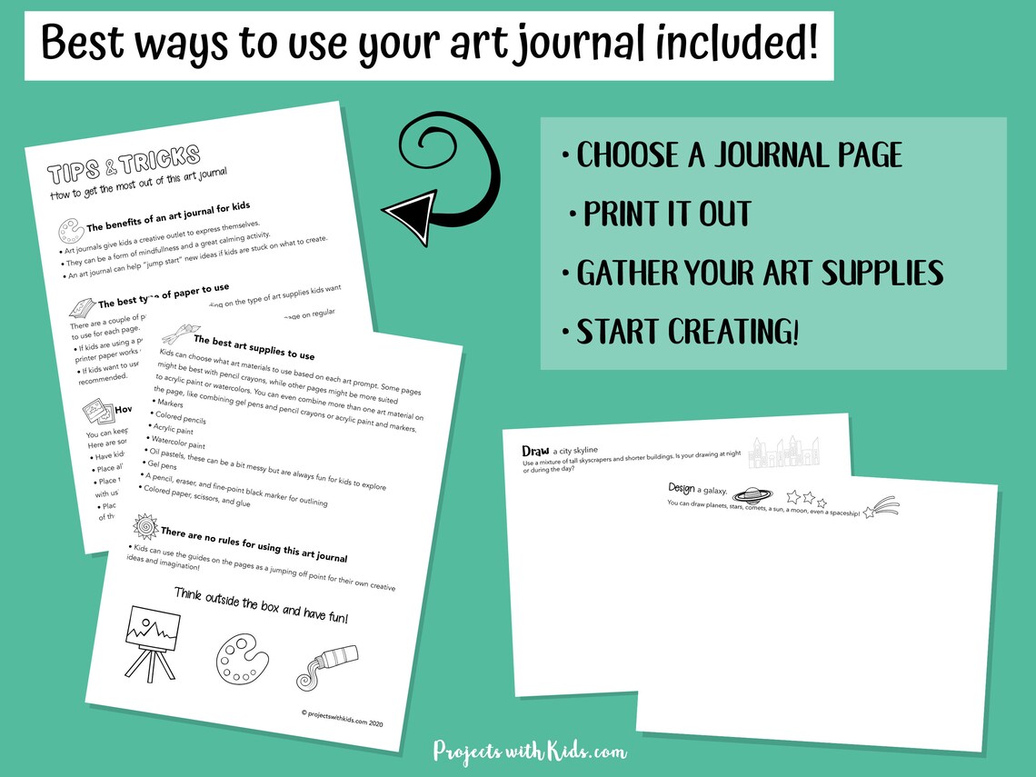 Printable Art Journal for Kids, Drawing Prompts for Kids, Sketchbook ...