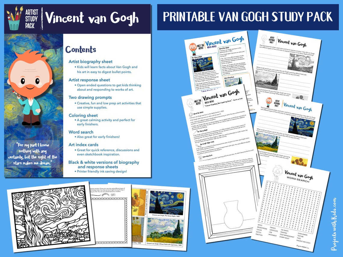 Vincent Van Gogh Famous Artist Printable Study Pack - Etsy