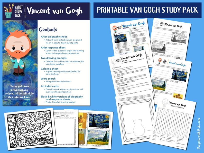 Vincent Van Gogh Famous Artist Printable Study Pack - Etsy
