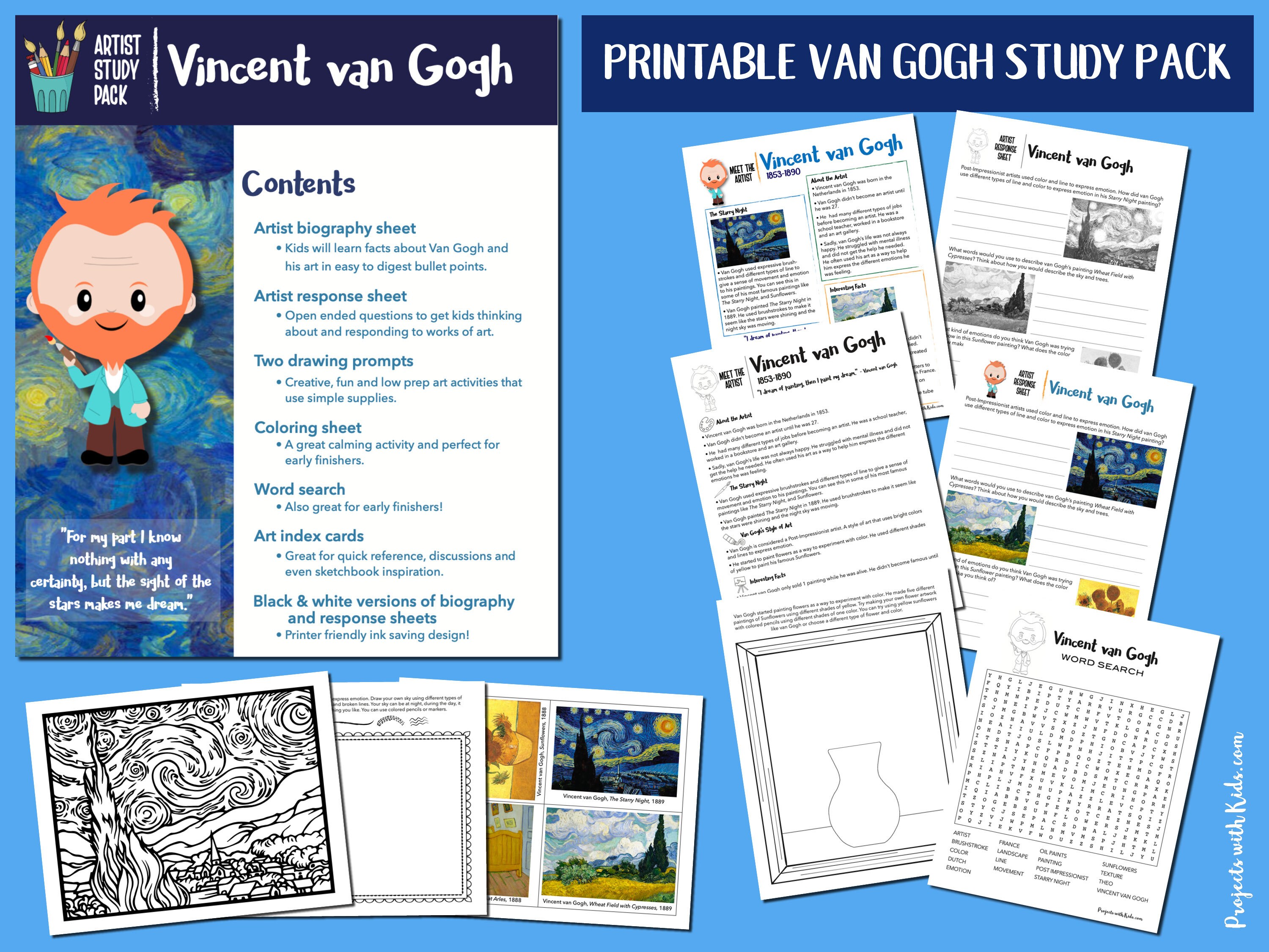 Vincent Van Gogh Famous Artist Printable Study Pack - Etsy