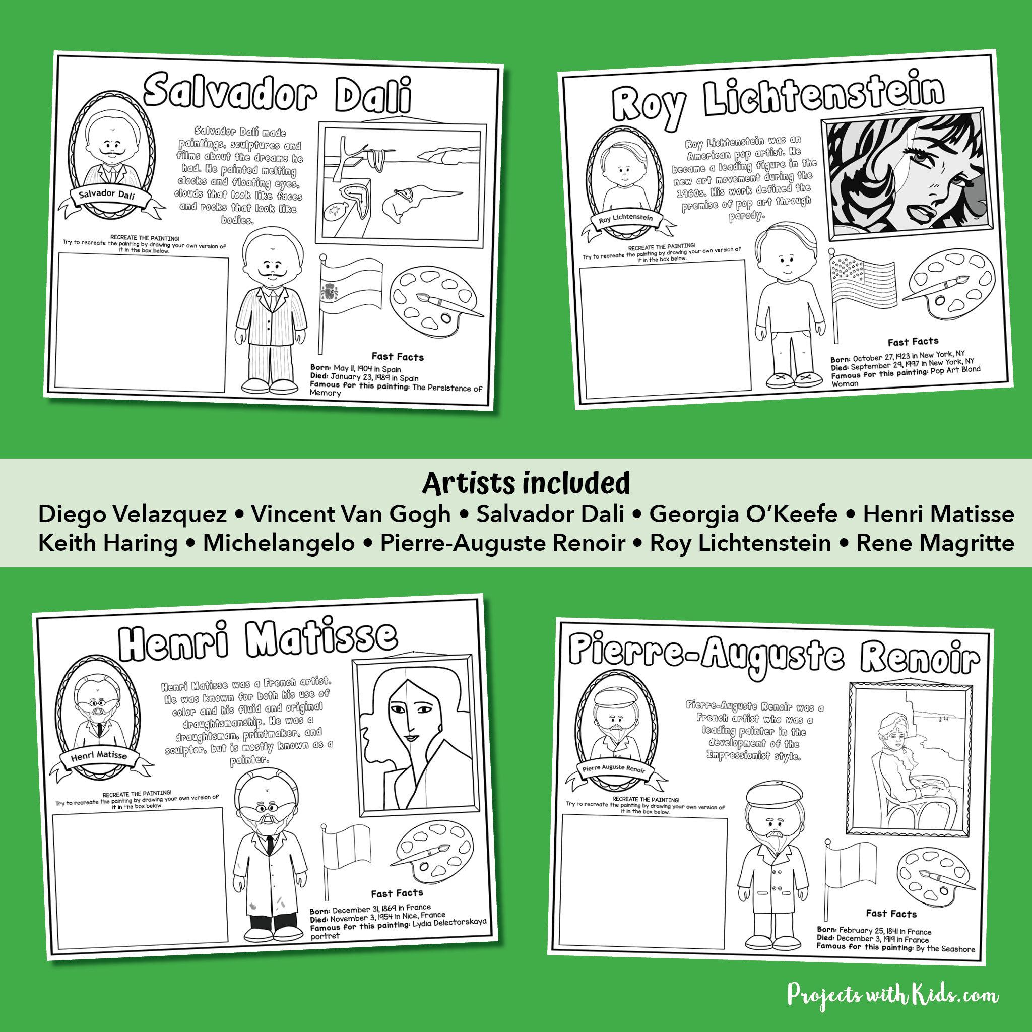10 Famous Artists Info & Activity Sheets - Etsy